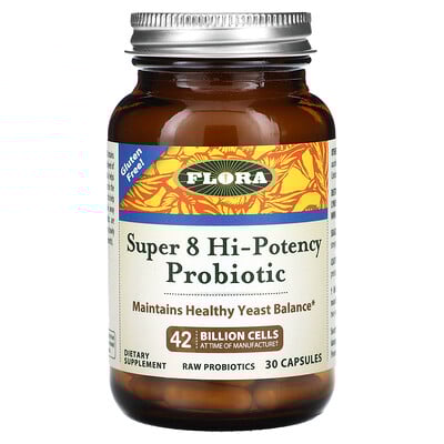 Super 8 hi-potency probiotic, 42 billion cells, 30 capsules by Flora ...