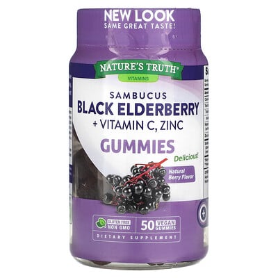 Sambucus black elderberry plus vitamin c, zinc, natural berry, 50 vegan ...