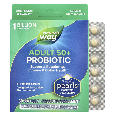Adult 50+ probiotic pearls , 1 billion cfu, 30 softgels by Nature's way ...