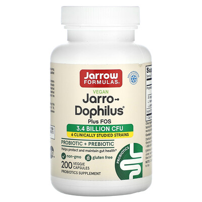 Vegan jarro-dophilus plus fos, 200 veggie capsules by Jarrow formulas ...