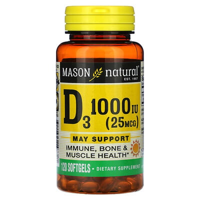 Vitamin d3, 25 mcg (1,000 iu), 120 softgels by Mason natural Reviews ...