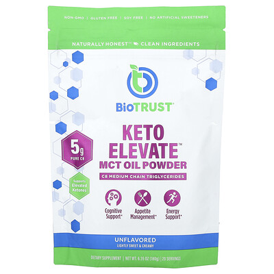 Keto elevate™, mct oil powder, unflavored, 6.35 oz (180 g) by Biotrust ...
