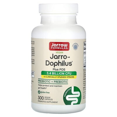 Vegan jarro-dophilus plus fos, 300 veggie capsules by Jarrow formulas ...