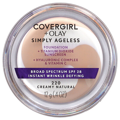 Olay simply ageless, foundation, spf 28, 220 creamy natural, 0.4 oz (12 ...