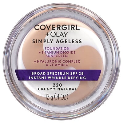 Olay simply ageless, foundation, spf 28, 220 creamy natural, 0.4 oz (12 ...