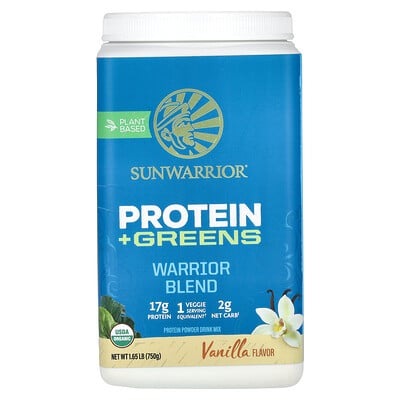 Warrior blend, protein + greens, vanilla, 1.65 lb (750 g) by Sunwarrior ...