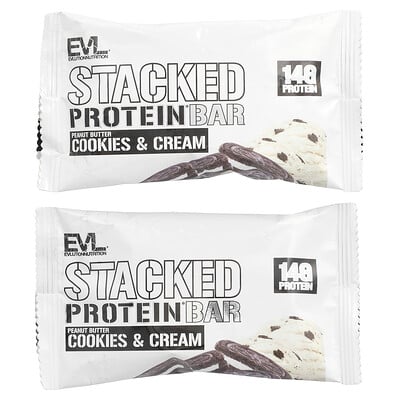 Stacked protein bar, peanut butter cookies & cream, 2 bars, 2.29 oz (65 ...