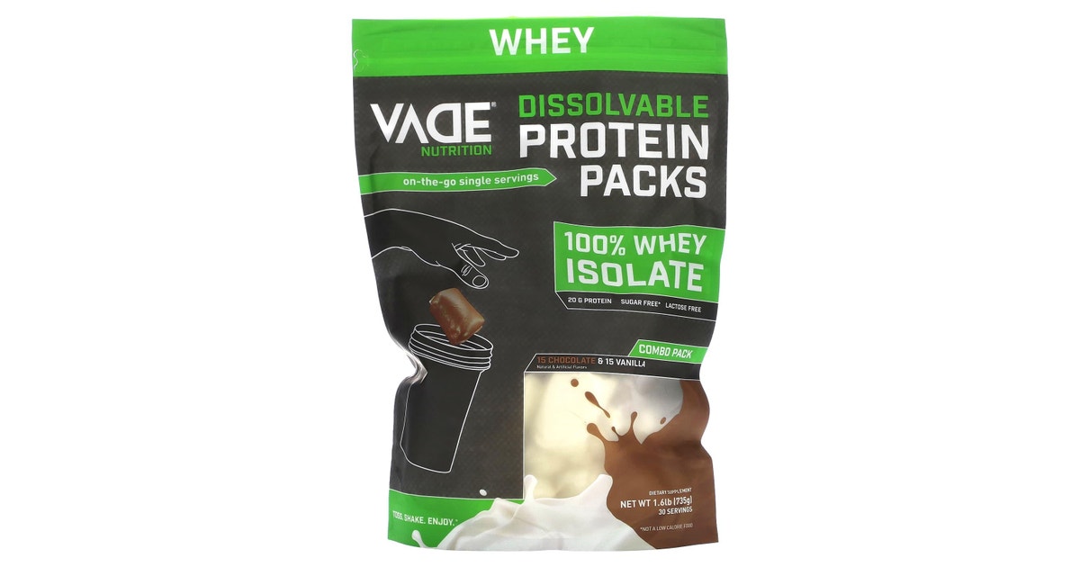 Dissolvable protein packs, 100% whey isolate, chocolate & vanilla, 1.6 ...