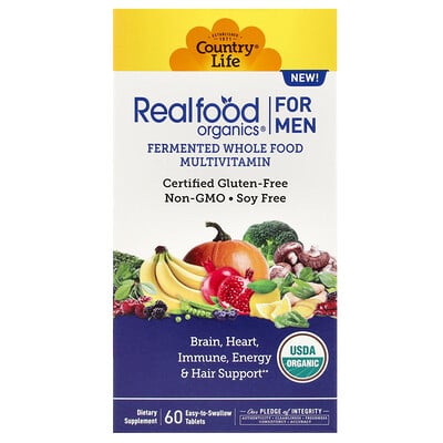 Realfood organics, multivitamin for men, 60 easy-to-swallow tablets by ...