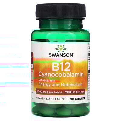 Vitamin b12 cyanocobalamin, triple action, 1,000 mcg, 90 tablets by Swanson : review - Vitamins ...