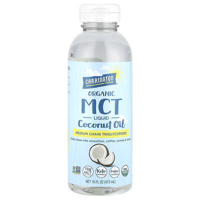 Organic mct liquid coconut oil, 16 fl oz (473 ml) by Carrington farms ...