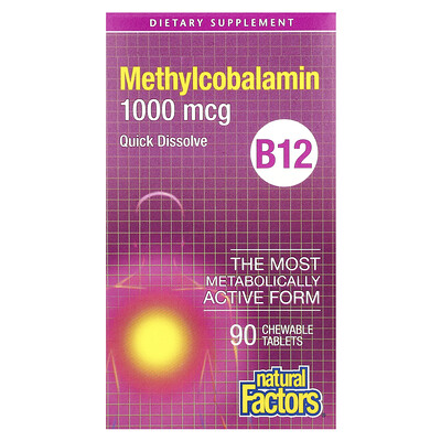 B12, methylcobalamin, 1,000 mcg, 90 chewable tablets by Natural factors ...