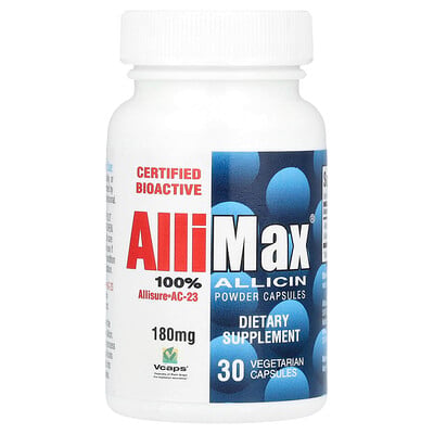 100% allicin powder capsules, 180 mg, 30 vegetarian capsules by Allimax ...