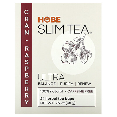 Ultra slim tea, cran-raspberry, caffeine free, 24 herbal tea bags, 1.69 ...
