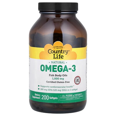Natural omega-3, 1,000 mg, 200 softgels by Country life : review - Vitamins & supplements ...