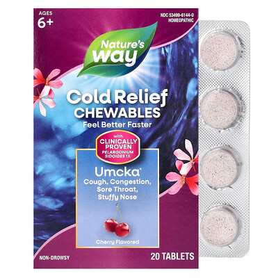 Umcka, cold relief chewables, ages 6+, cherry, 20 tablets by Nature's ...