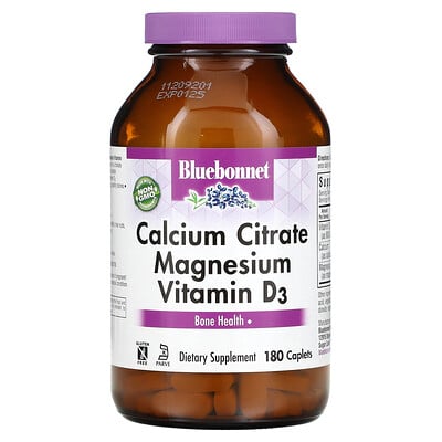 Calcium citrate magnesium vitamin d3, 180 caplets by Bluebonnet ...