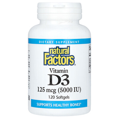 Vitamin d3, 125 mcg (5,000 iu), 120 softgels by Natural factors ...