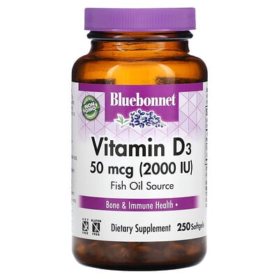 Vitamin d3, 50 mcg, (2,000 iu), 250 softgels by Bluebonnet nutrition : review - Vitamins ...