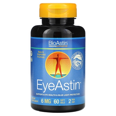 Bioastin, eyeastin, hawaiian astaxanthin, 6 mg, 60 softgels (3 mg per ...