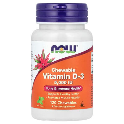 Chewable vitamin d-3, mint, 5,000 iu, 120 chewables by Now foods ...