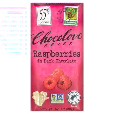 Raspberries in dark chocolate, 55% cocoa, 3.1 oz (88 g) by Chocolove ...
