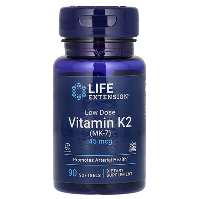 Low dose vitamin k2 (mk-7), 45 mcg, 90 softgels by Life extension ...