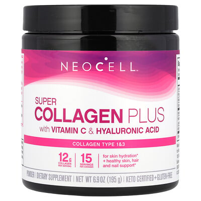Super collagen plus with vitamin c & hyaluronic acid, 6.9 oz (195 g) by ...
