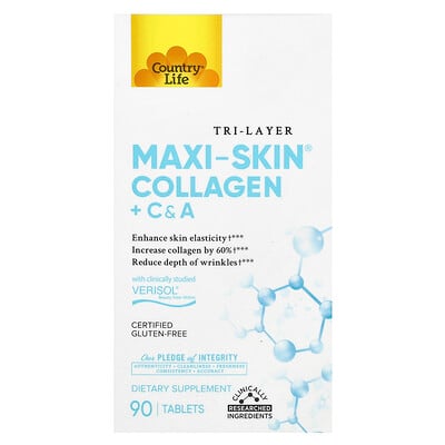 Tri layer maxi-skin collagen + c & a, 90 tablets by Country life ...