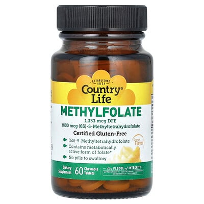 Methylfolate, orange, 1,333 mcg dfe, 60 chewable tablets by Country life : review - Vitamins ...