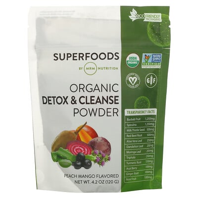 Organic detox & cleanse powder, peach mango, 4.2 oz (120 g) by Mrm ...
