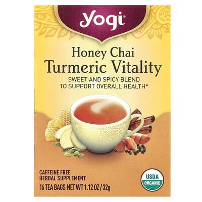Turmeric vitality, honey chai, caffeine free, 16 tea bags, 1.12 oz (32 ...