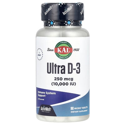 Ultra d-3, unflavored, 250 mcg (10,000 iu), 90 micro tablets by Kal ...