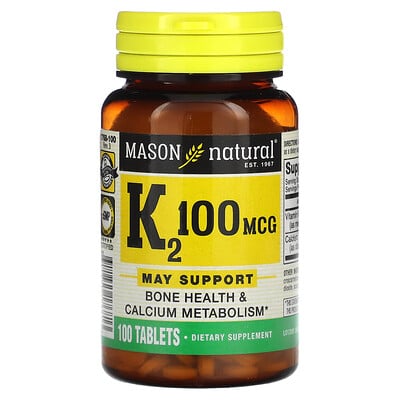 Vitamin k2, 100 mcg, 100 tablets by Mason natural : review - Vitamins ...