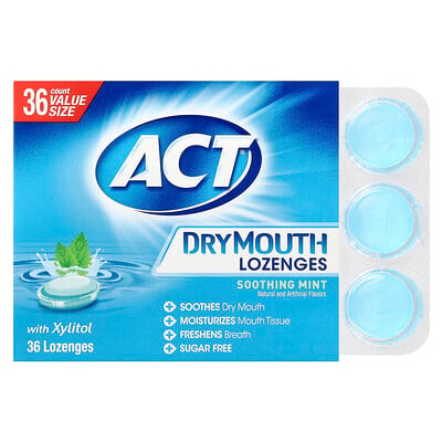 Dry mouth lozenges with xylitol, soothing mint, 36 lozenges by Act ...