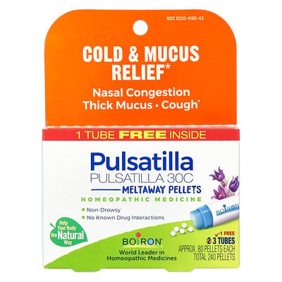 Pulsatilla, meltaway pellets, 30c, 3 tubes, 80 pellets each by Boiron ...