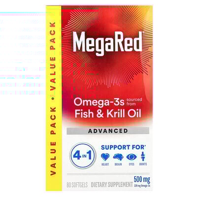 Megared, omega-3s fish & krill oil, advanced 4in1, vanilla, 500 mg, 80 ...