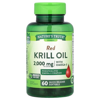 Red krill oil with omega-3, 2,000 mg, 60 quick release softgels (1,000 ...