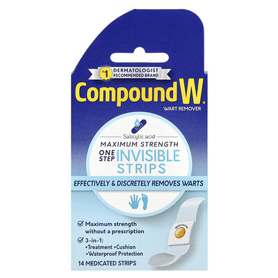 Wart remover, one step invisible strips, maximum strength, 14 medicated ...