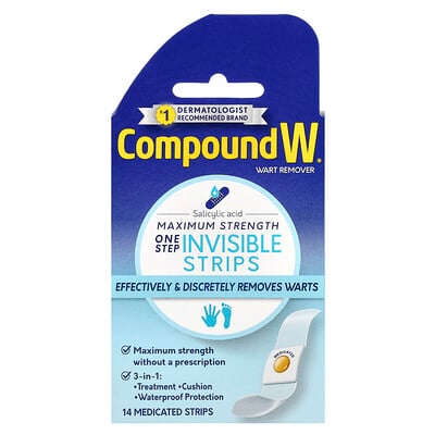 Wart remover, one step invisible strips, maximum strength, 14 medicated ...