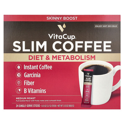 Slim instant coffee, medium roast, 24 single serve sticks, 0.13 oz (3.7 ...