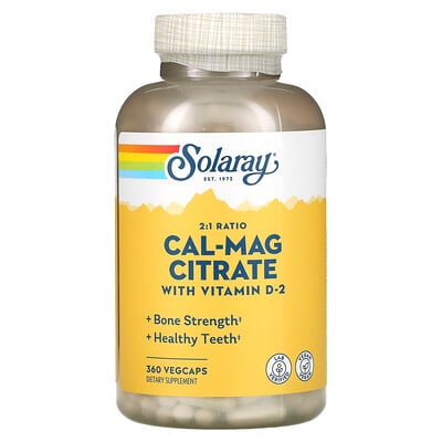 Cal-mag citrate with vitamin d2, 2:1 ratio, 360 vegcaps by Solaray ...