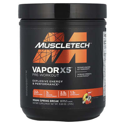 Vaporx5®, pre-workout, miami spring break, 9.6 oz (272 g) by Muscletech ...