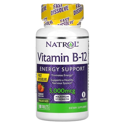 Vitamin b-12, fast dissolve, maximum strength, strawberry, 5,000 mcg ...