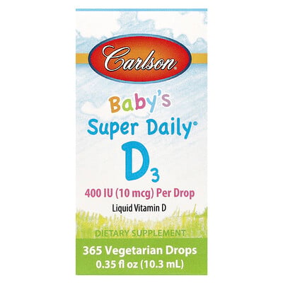 Carlson, baby's super daily® d3, 10 mcg (400 iu), 0.35 fl oz (10.3 ml ...