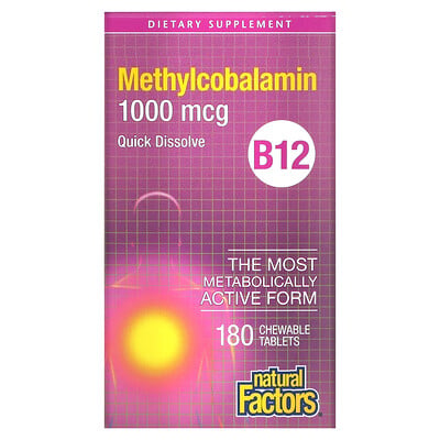 Natural factors, b12, methylcobalamin, 1,000 mcg, 180 chewable tablets ...