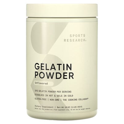 Sports research, gelatin powder, unflavored, 1 lb (454 g) by Sports ...