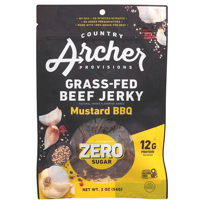 Country archer jerky, grass-fed beef jerky, mustard bbq, 2 oz (56 g) by ...