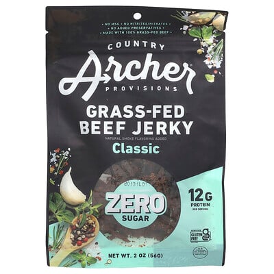 Country archer jerky, grass-fed beef jerky, classic, 2 oz (56 g) by ...