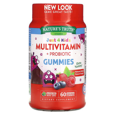 Just 4 kidz, multivitamin + probiotic, natural berry punch, 60 ...